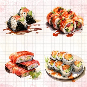 Watercolor Sushi Clipart, Sushi Png, Japanese Food, Sushi Art ...