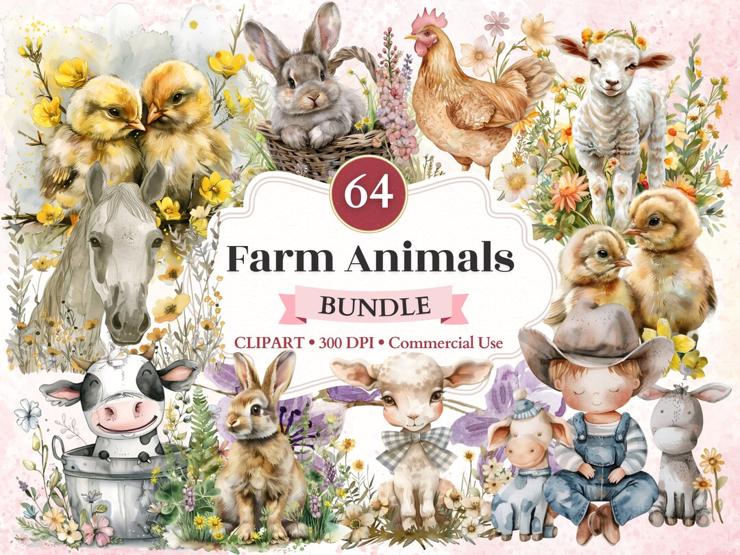 Farm Animals Spring Clipart Bundle, Bunny Graphics, Baby Lamb, Lamb ...