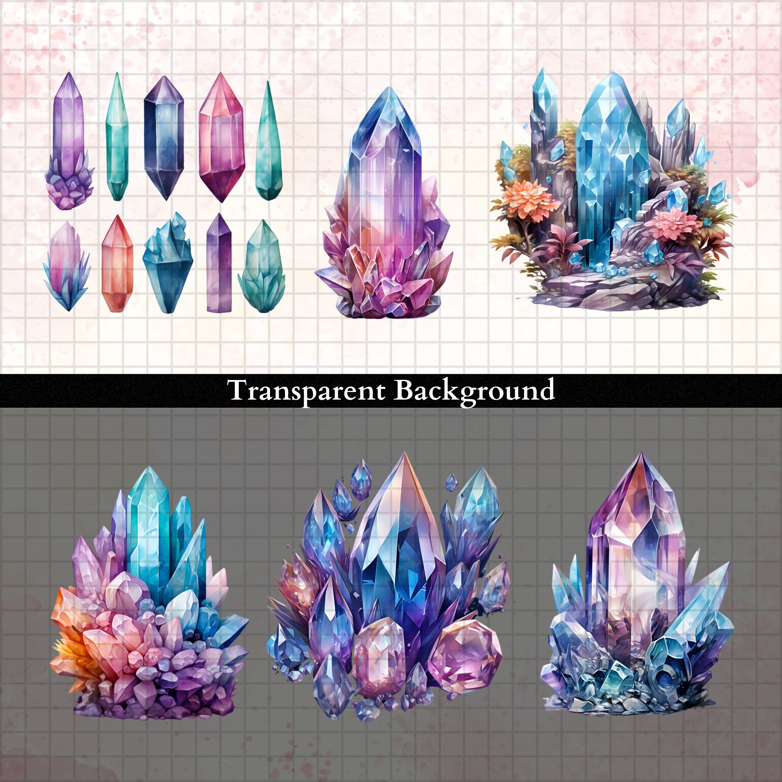 Crystal Cluster Clipart Watercolor Healing Crystal Shiny - Etsy