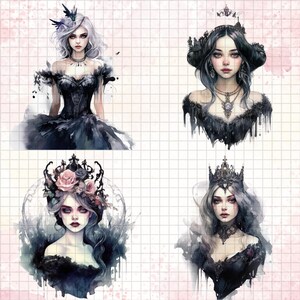 Gothic Princess Clipart, Watercolor, Magical, Dark, Whimsical, Fairy ...