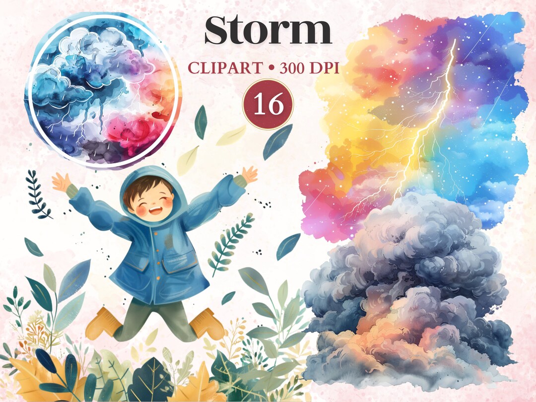 Storm Clipart, Rainy Day, Cloud Watercolor, Kawaii Weather, Cloud Png ...