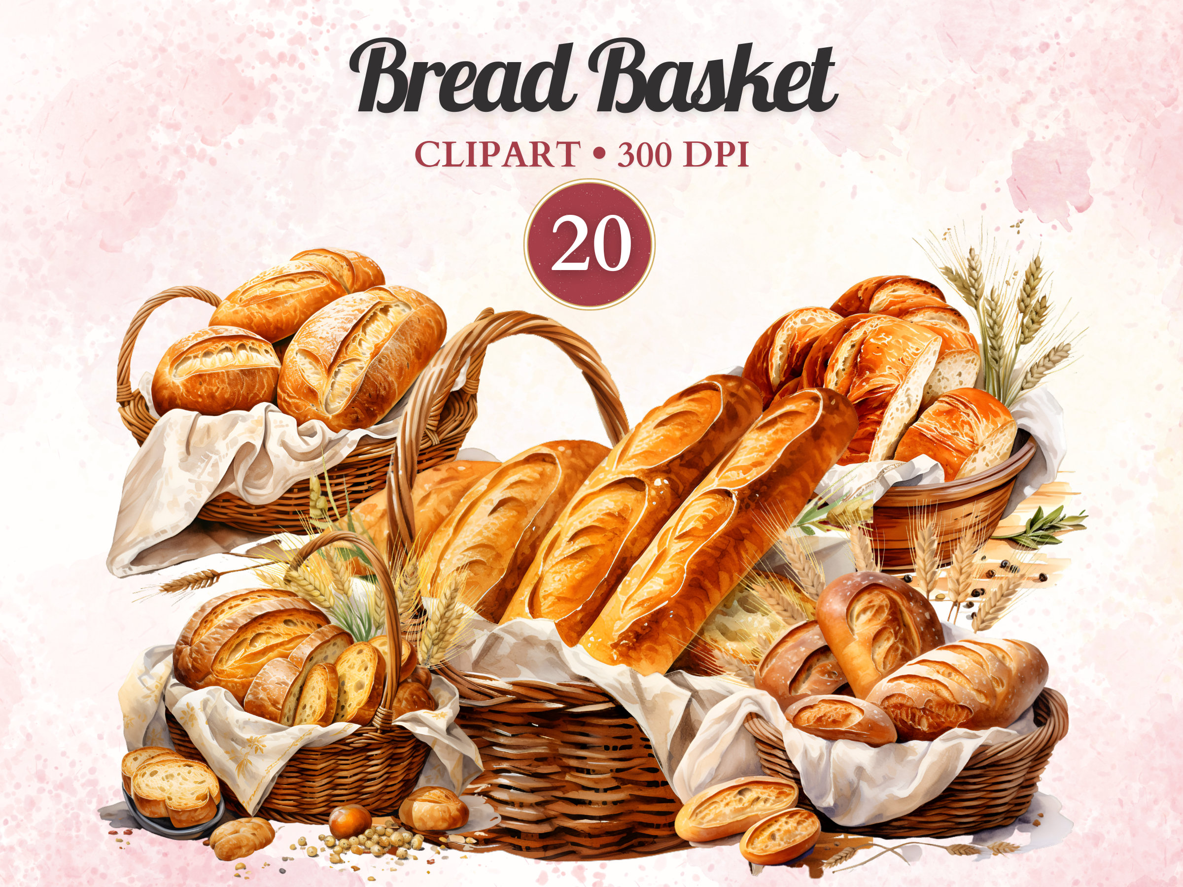 Bread Basket Clipart, Food Clipart Bundle, Bakery Clipart, Baguette Png ...