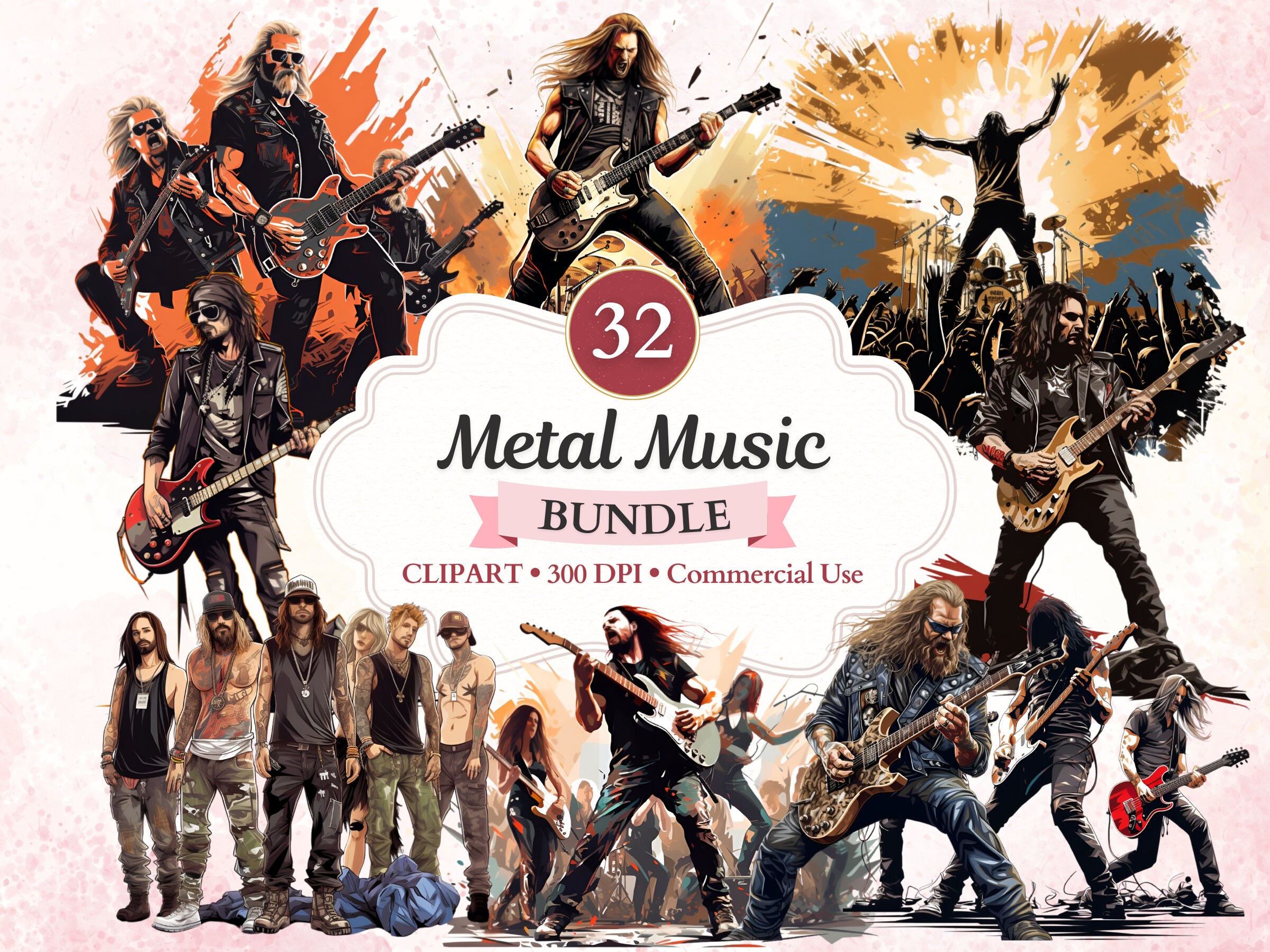 Metal Music Clipart Bundle, Rock Band, Rockstar, Guitarist, Musician ...