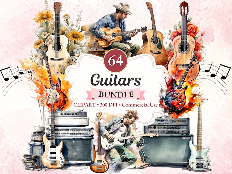 Guitars Clipart Bundle, Guitar Png, Guitarist, String Instrument ...