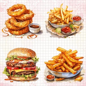 Fast Food Clipart, Watercolor, Junk Food Clipart, Food Png, Hamburger ...
