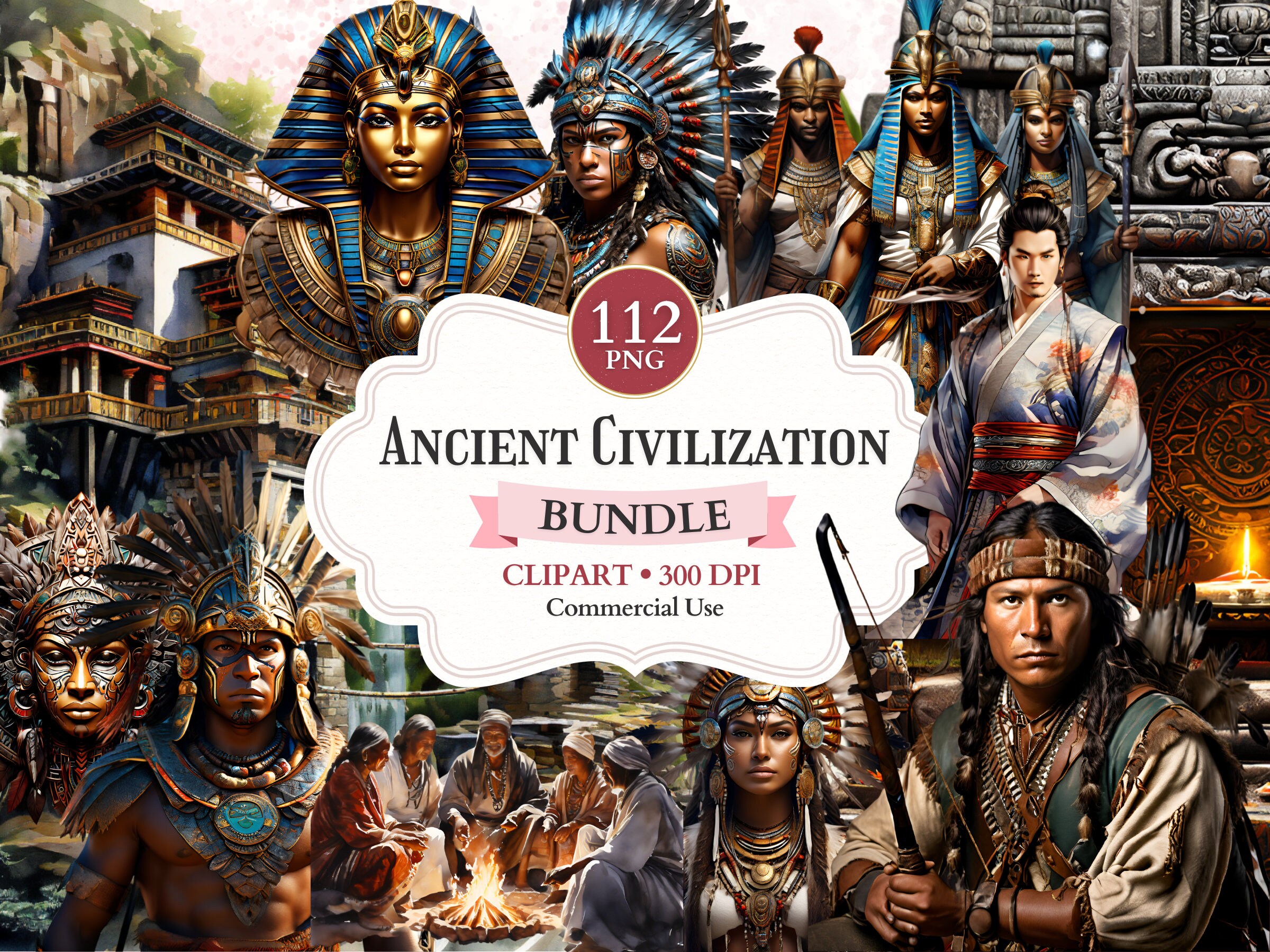 Ancient Civilization Clipart Bundle, Tribal Png, Mayan, Aztec, Inca ...