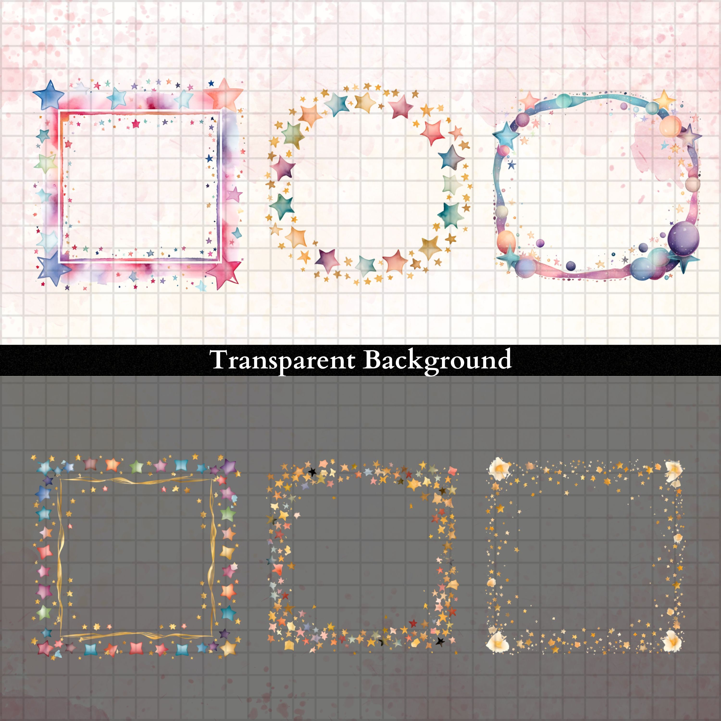 Star Frame Clipart Watercolor Border Clipart Space - Etsy