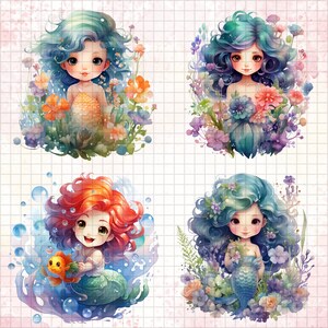 Little Mermaid Clipart, Underwater Art, Watercolor Mermaid, Sea Fairy ...