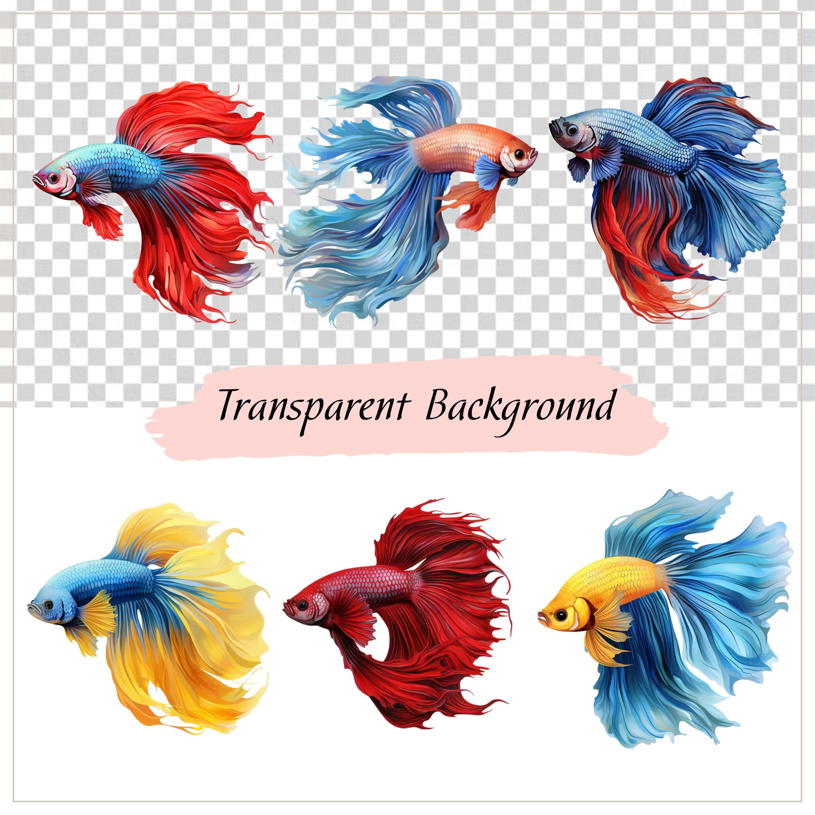Betta Fish Clipart, Fish Png, Aquarium Clipart, Watercolor Graphics ...
