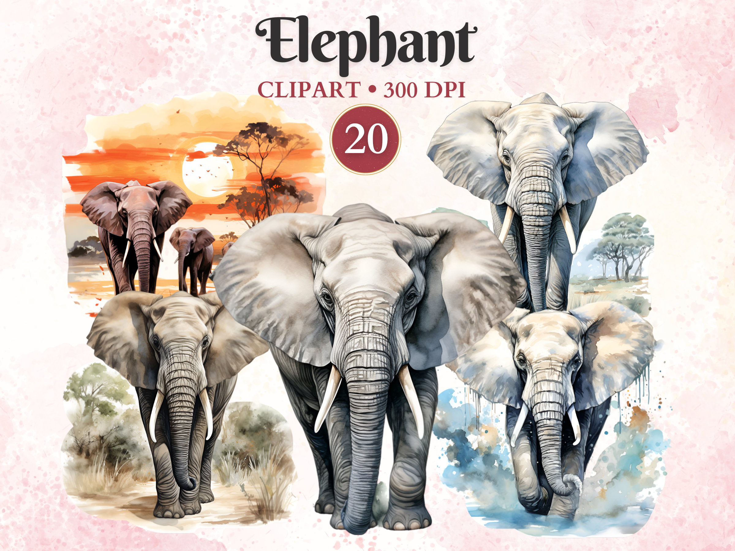 Elephant Clipart, Elephant Png, Watercolor, Safari Clipart, Safari ...