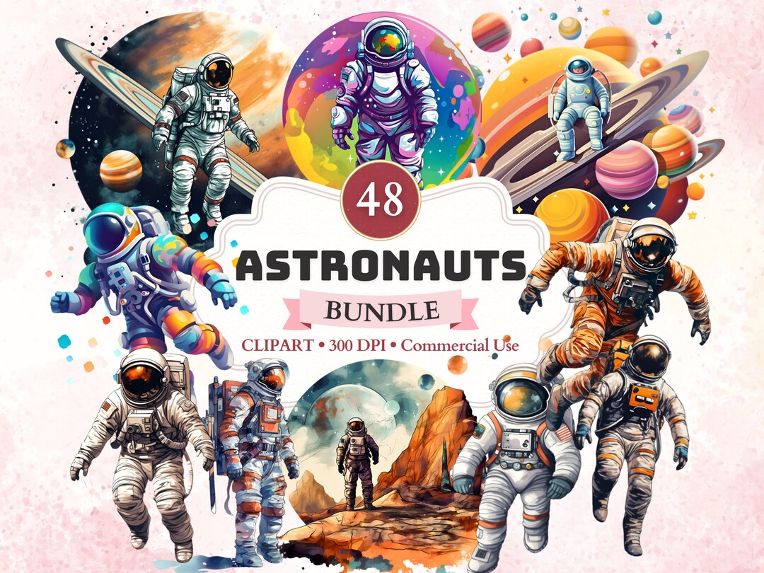 Astronauts Clipart Bundle, Spaceman, Outer Space, Galaxy Clipart ...