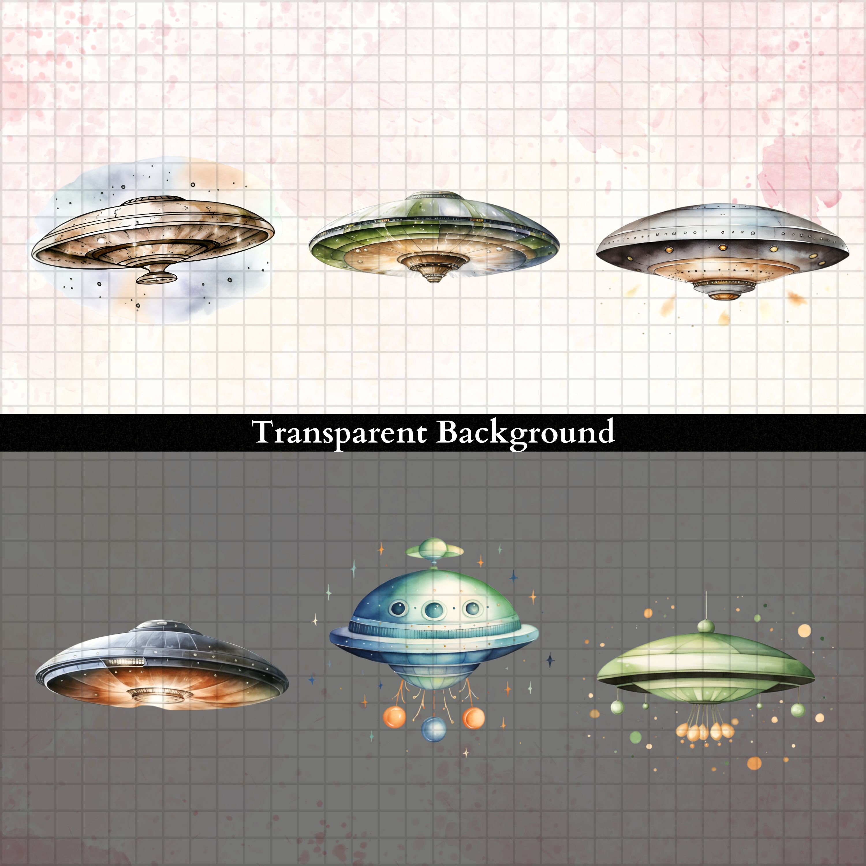 Ufo Clipart, Watercolor, Flying Saucer, Alien Clipart, Space, Galaxy ...