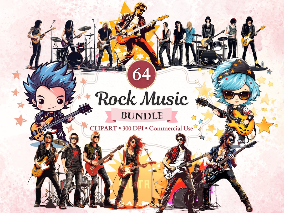 Rock Music Clipart Bundle, Rockstar, Guitarist, Drummer, Musician, Rock ...
