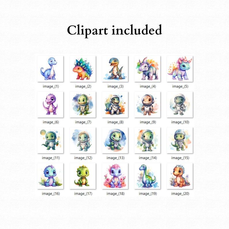 Space Dinosaur Clipart, Watercolor, Kawaii, Cute Space, Galaxy Clipart ...