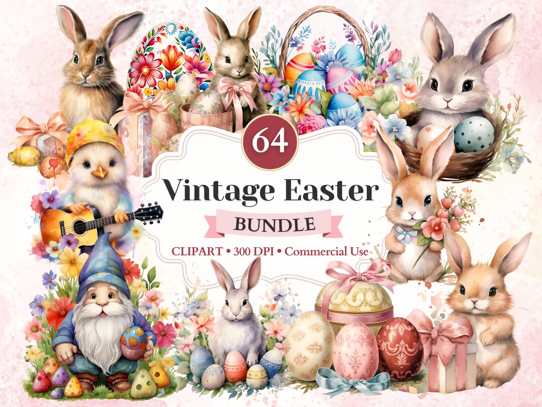 Vintage Easter Clipart Bundle, Groovy Clipart, Rustic Clipart ...