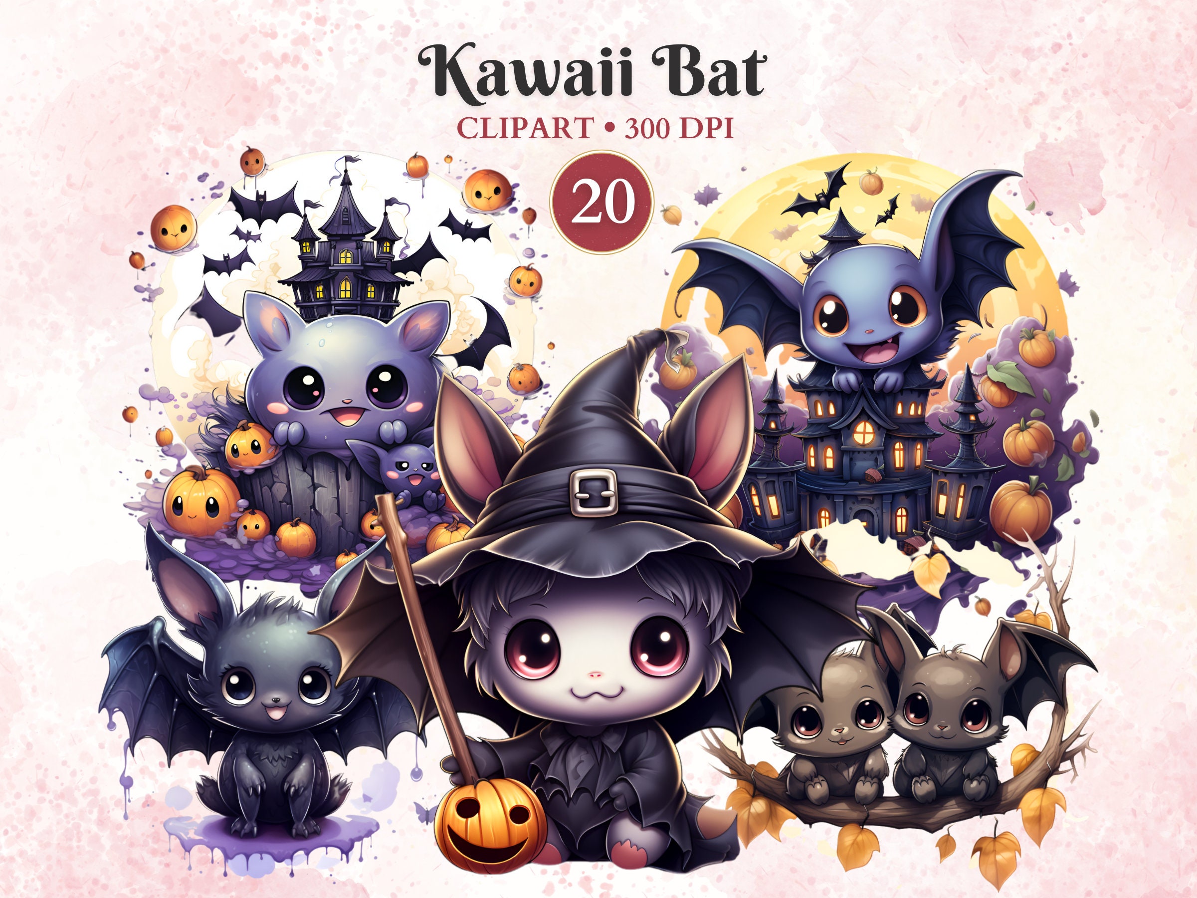 Kawaii Bat Clipart Halloween Animals Clipart Cute Bat - Etsy