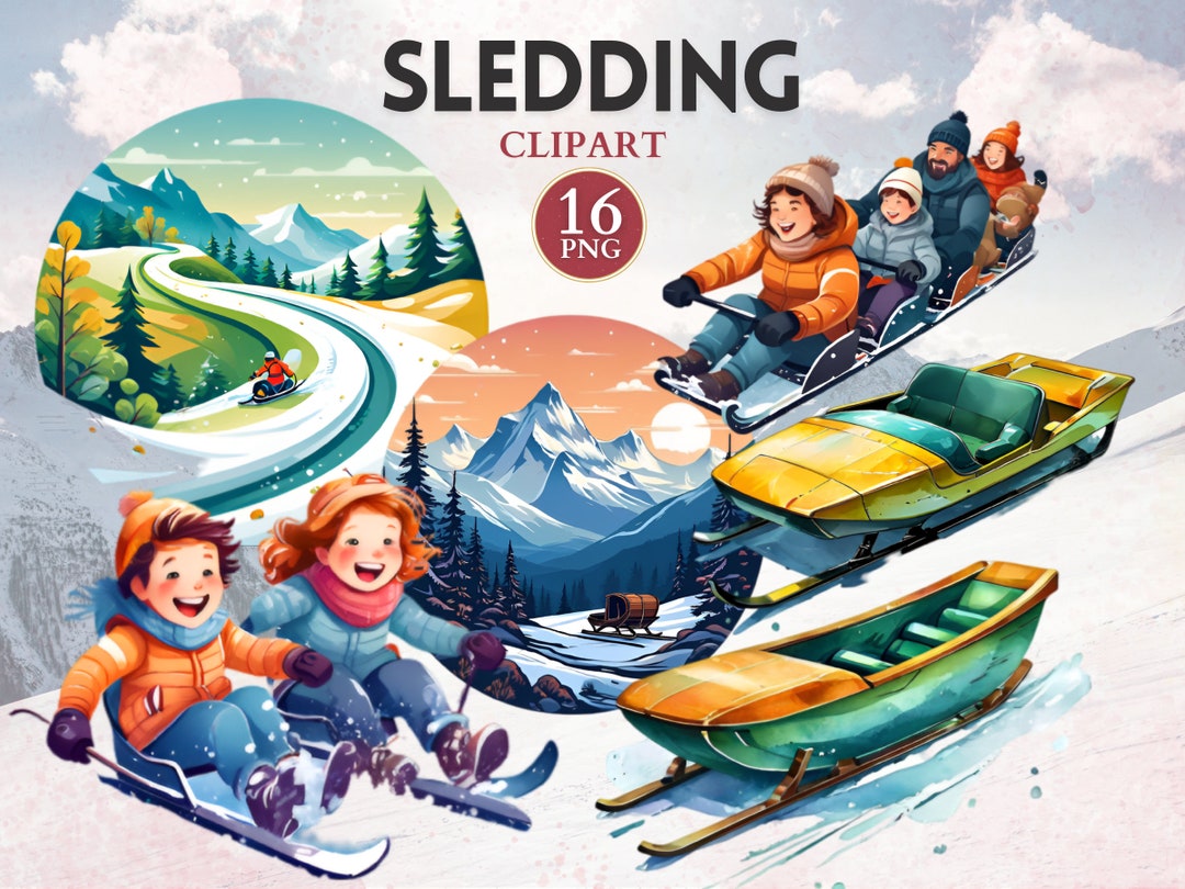 Sledding Clipart, Sled Png, Sled Illustration, Snow Png, Winter Clipart ...