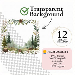Forest Frame Clipart, Enchanted Forest, Printable Greenery Frame Png ...