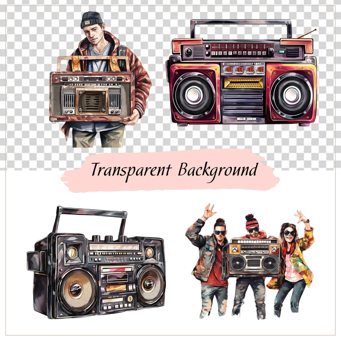 Boombox Clipart, Boombox Png, Radio Png, 80s, 60s Theme Party, Retro ...