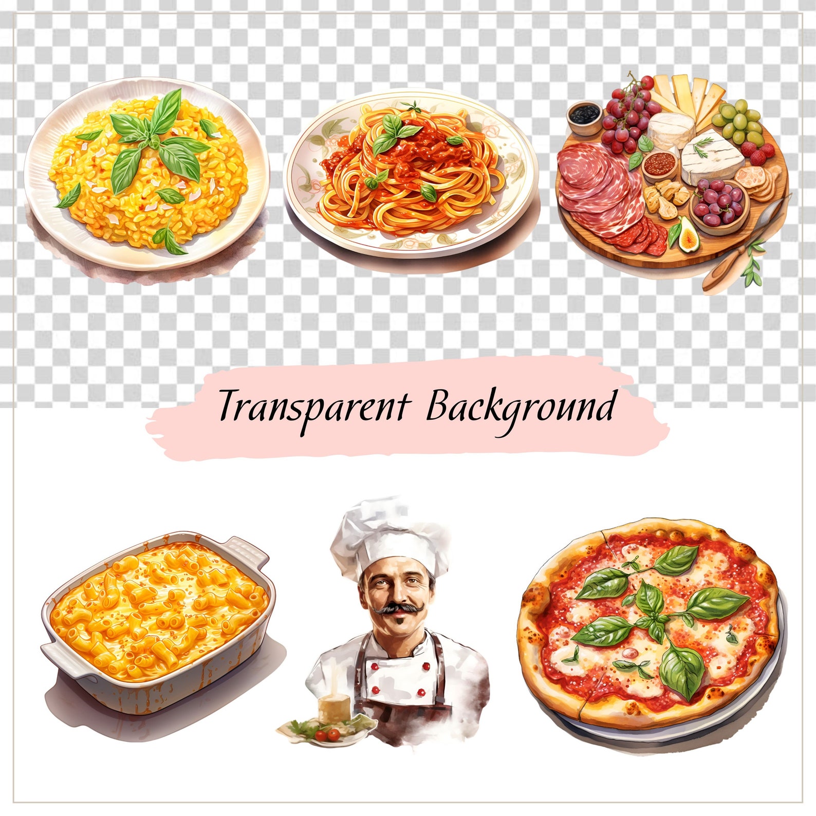 Italian Food Clipart, Pasta Clipart, Spaghetti, Wine and Cheese, Pizza ...