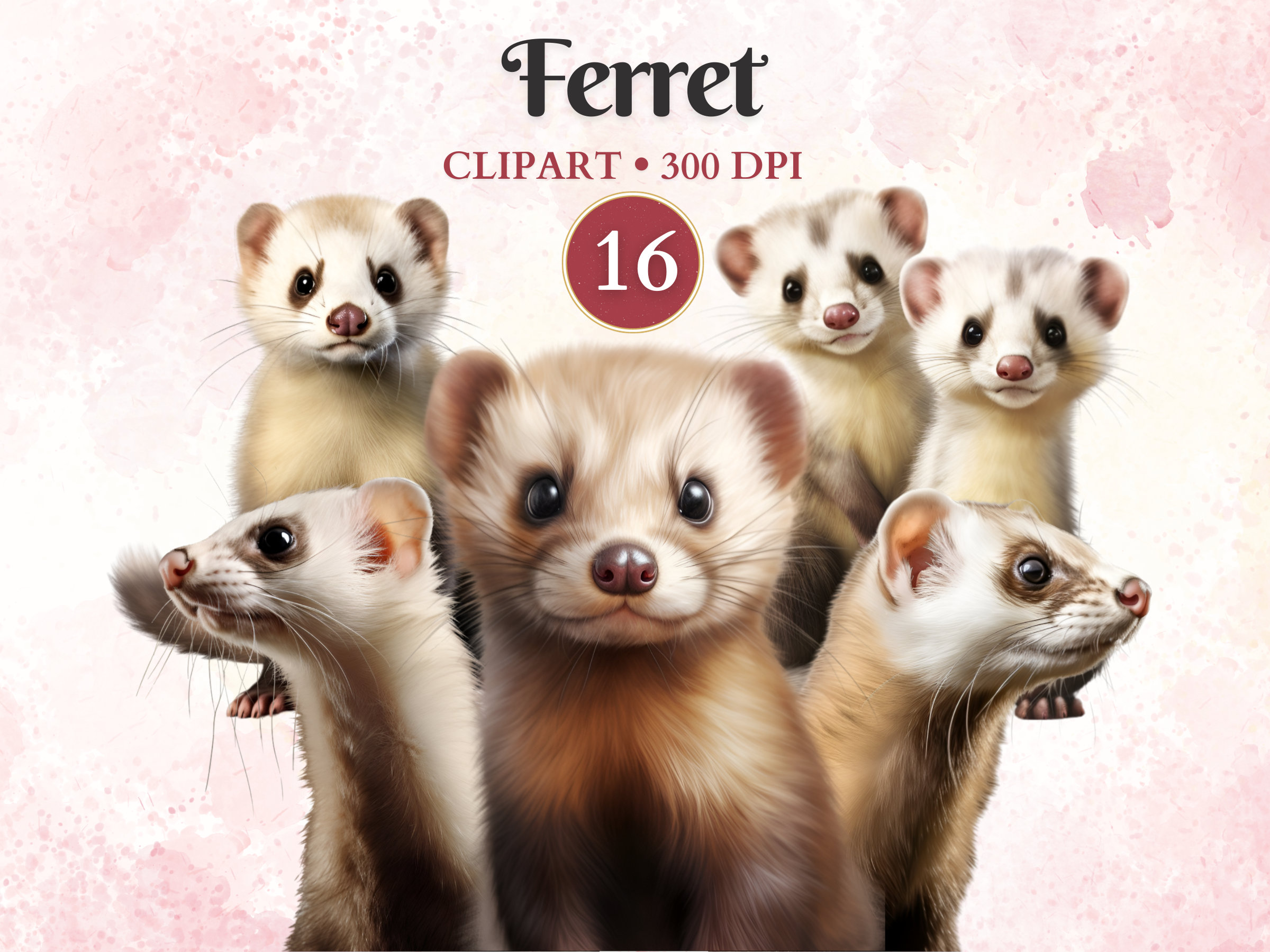 Ferret Clipart, Pet Graphics, Ferret Vector Art, Pet Clipart, Domestic ...