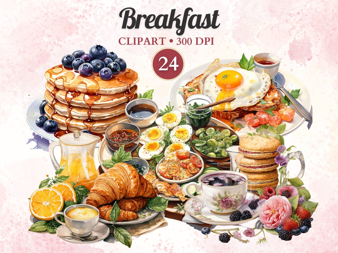 Breakfast Clipart, Watercolor, Food Clipart, Food Png, Breakfast Png ...