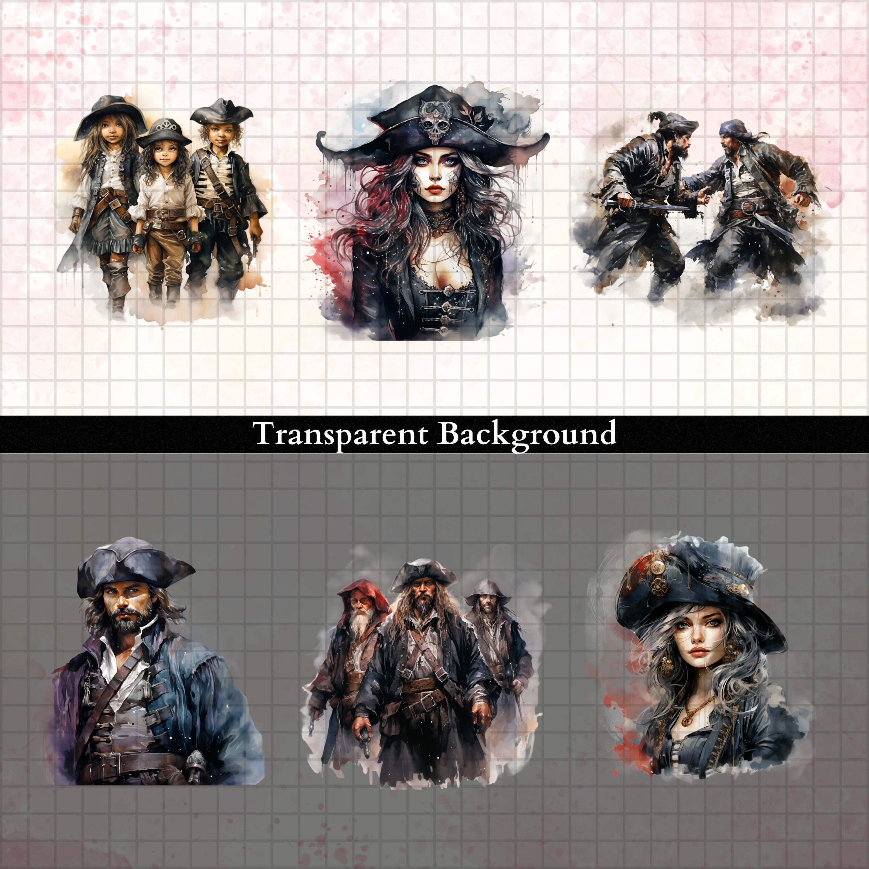 Gothic Pirates Clipart Pirate Clipart Watercolor Party - Etsy