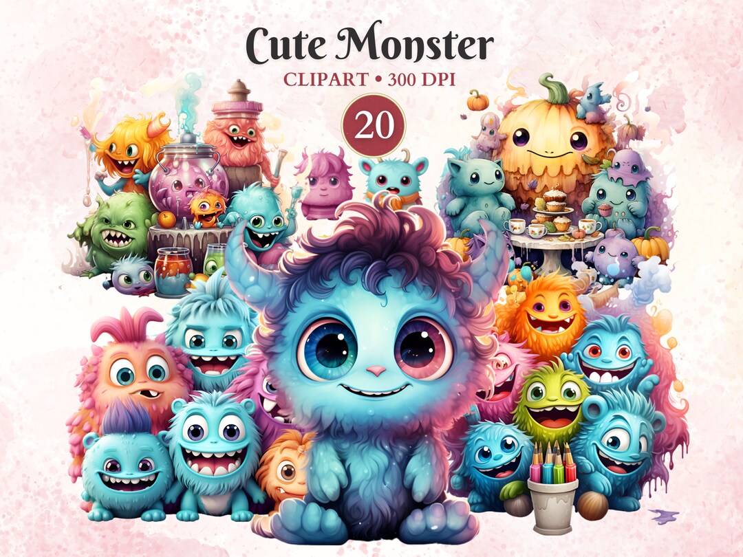 Cute Monster Clipart, Pastel, Halloween Clipart, Whimsical, Kawaii ...