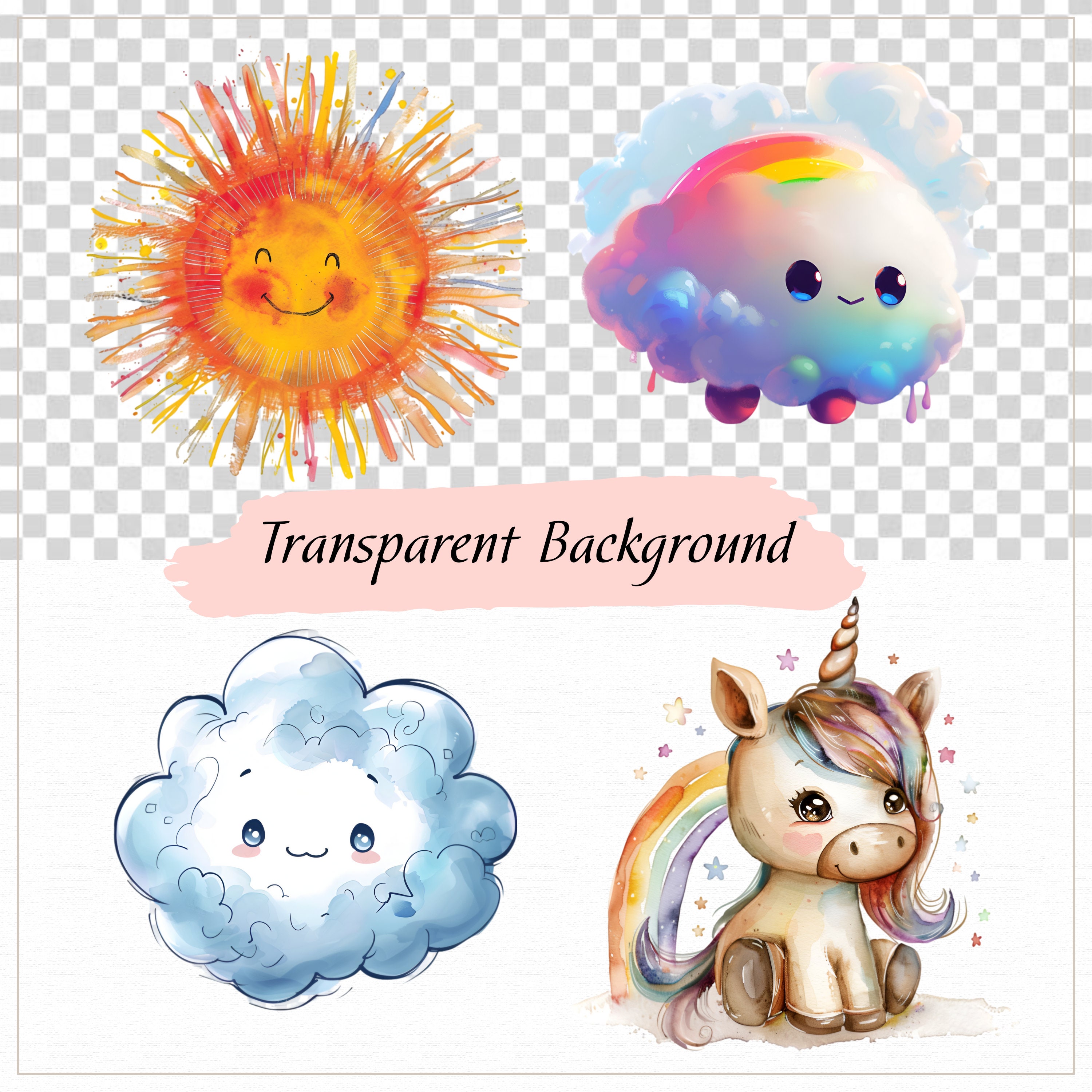 Cute Weather Clipart Bundle, Kawaii Rainbow, Cute Sun Clipart, Kawaii ...