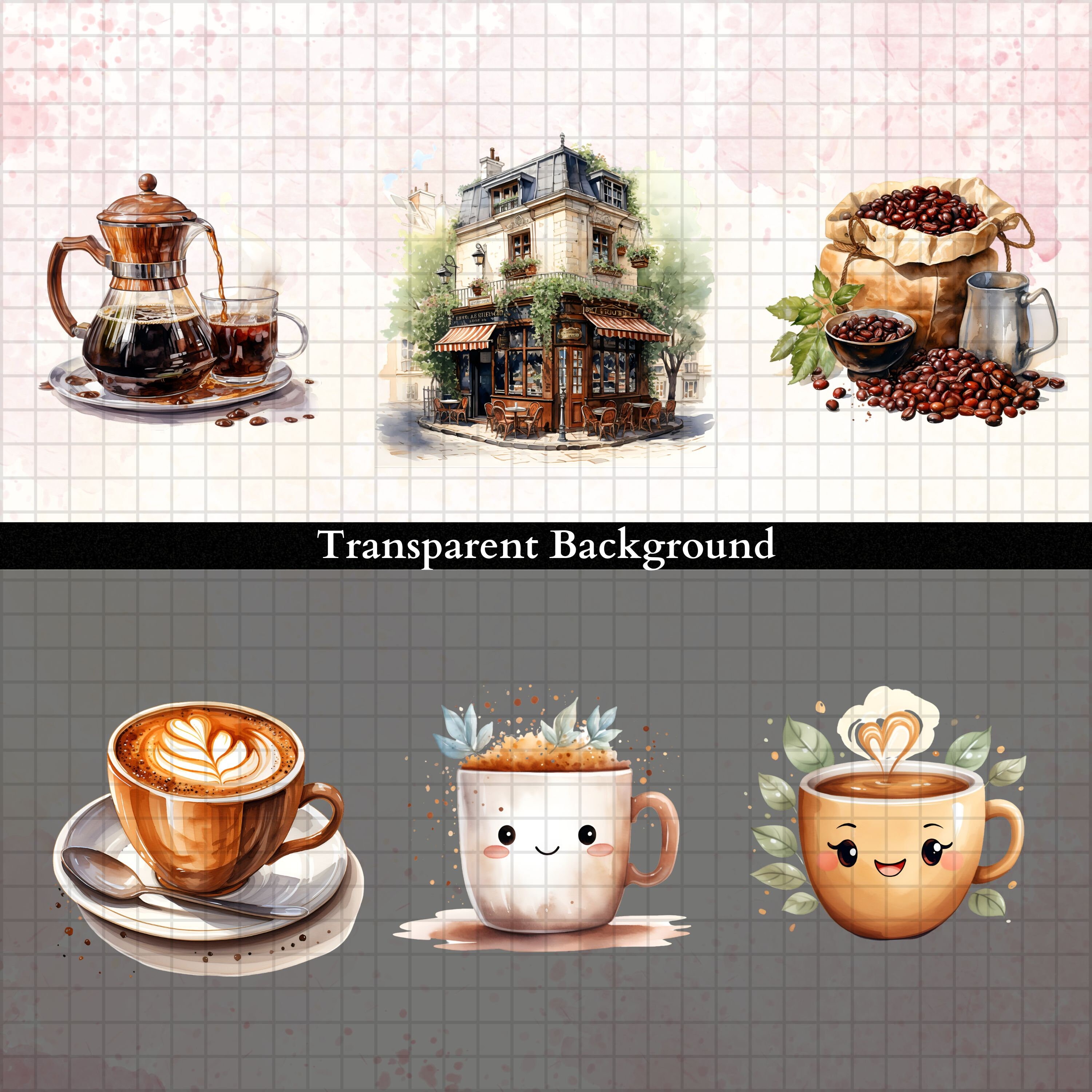 Coffee Time Clipart Bundle Set Watercolor Coffee Png - Etsy