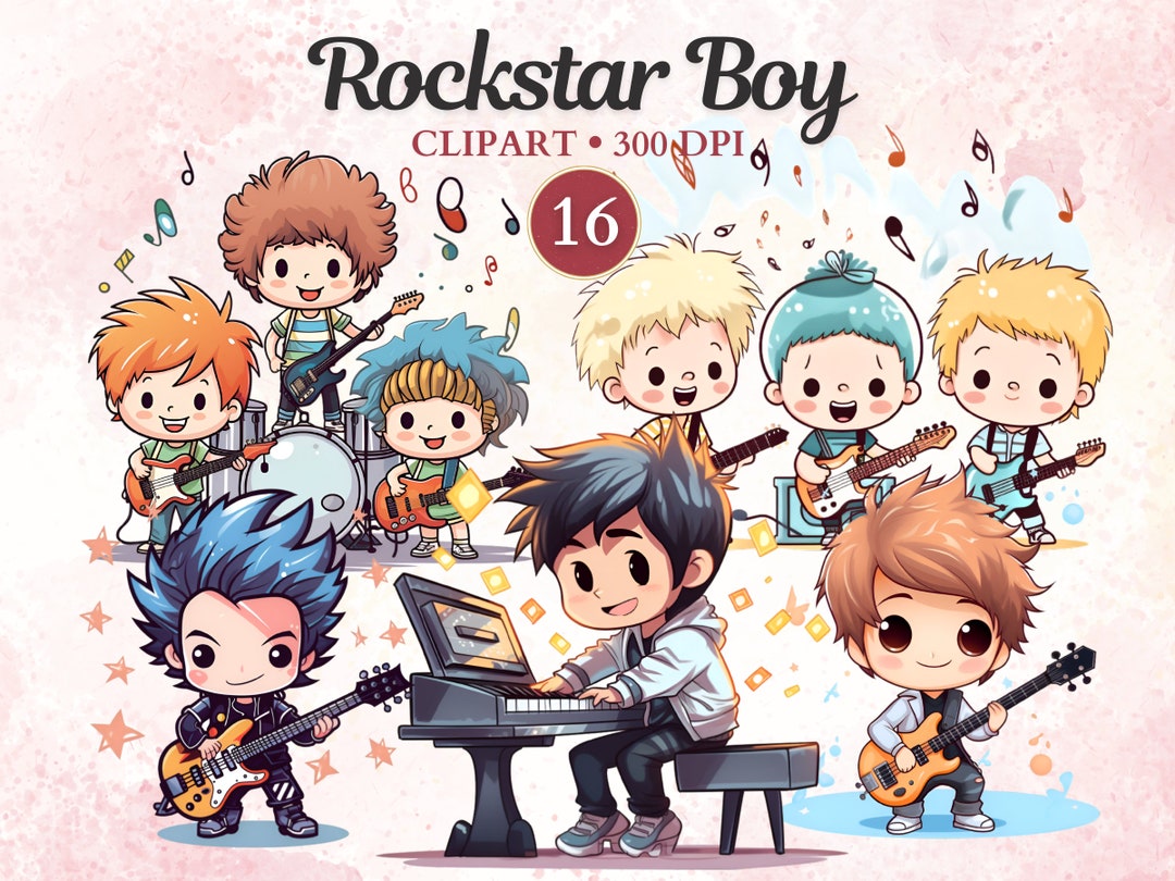 Rockstar Boy Clipart, Cute Rockstar, Band Png, Guitarist, Drummer, Rock Music, Concert, Music ...