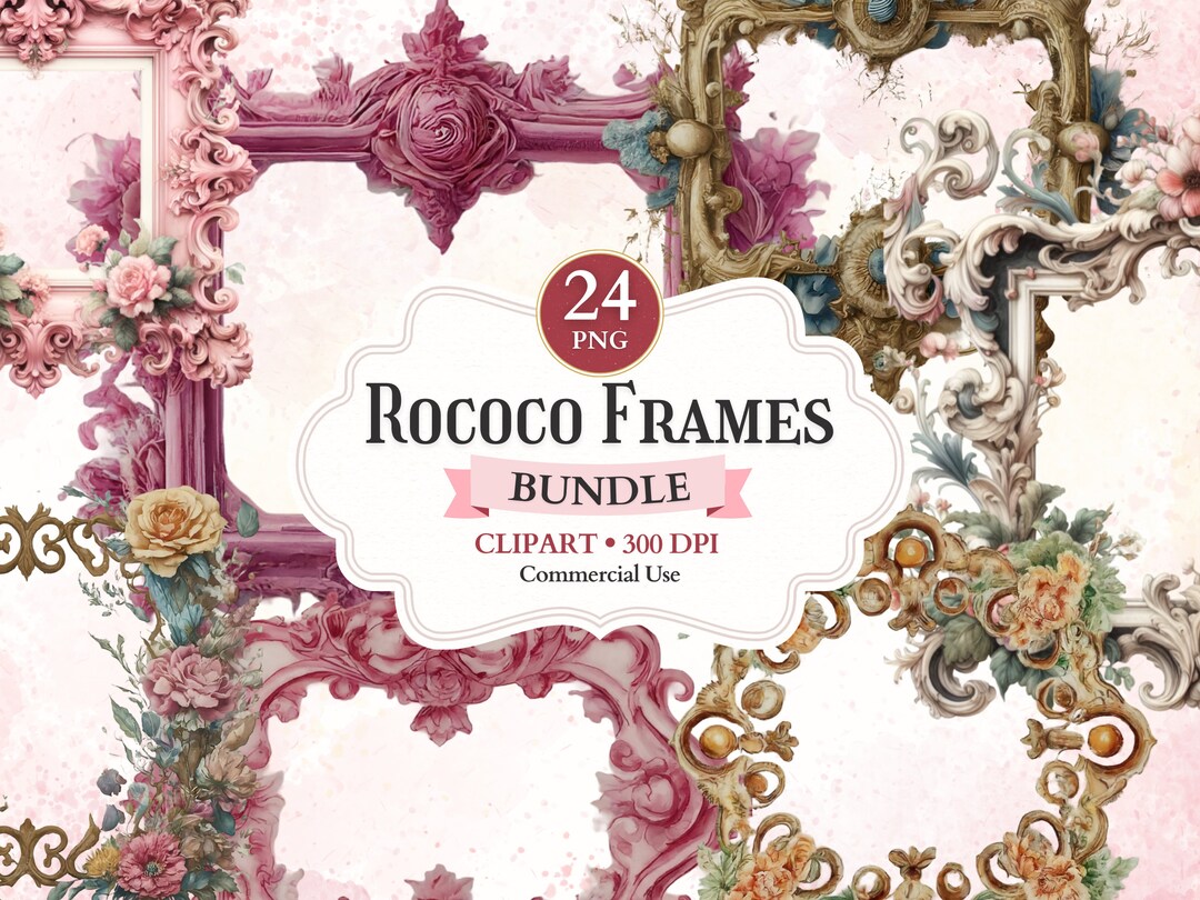 Rococo Frames Clipart Bundle, Antique Printable Frame Png to Ornate ...
