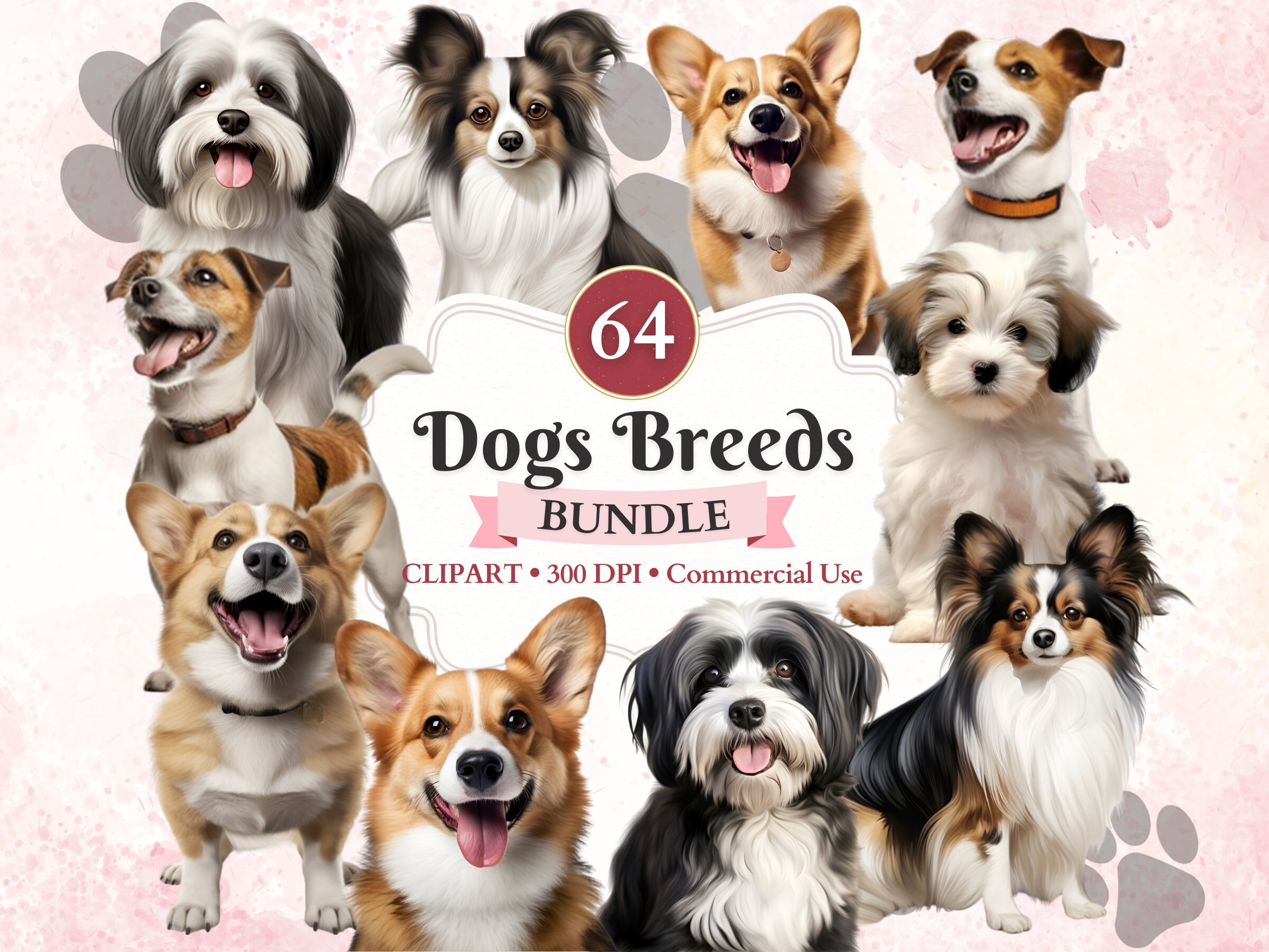 Dogs Breeds Clipart Bundle, Welsh Corgi, Papillon, Jack Russell Terrier ...