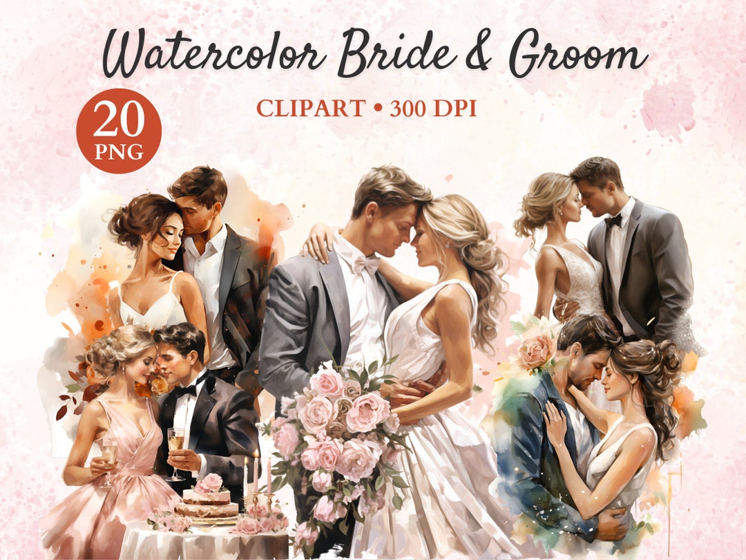 Watercolor Bride and Groom Clipart, Couple Watercolor Clipart ...