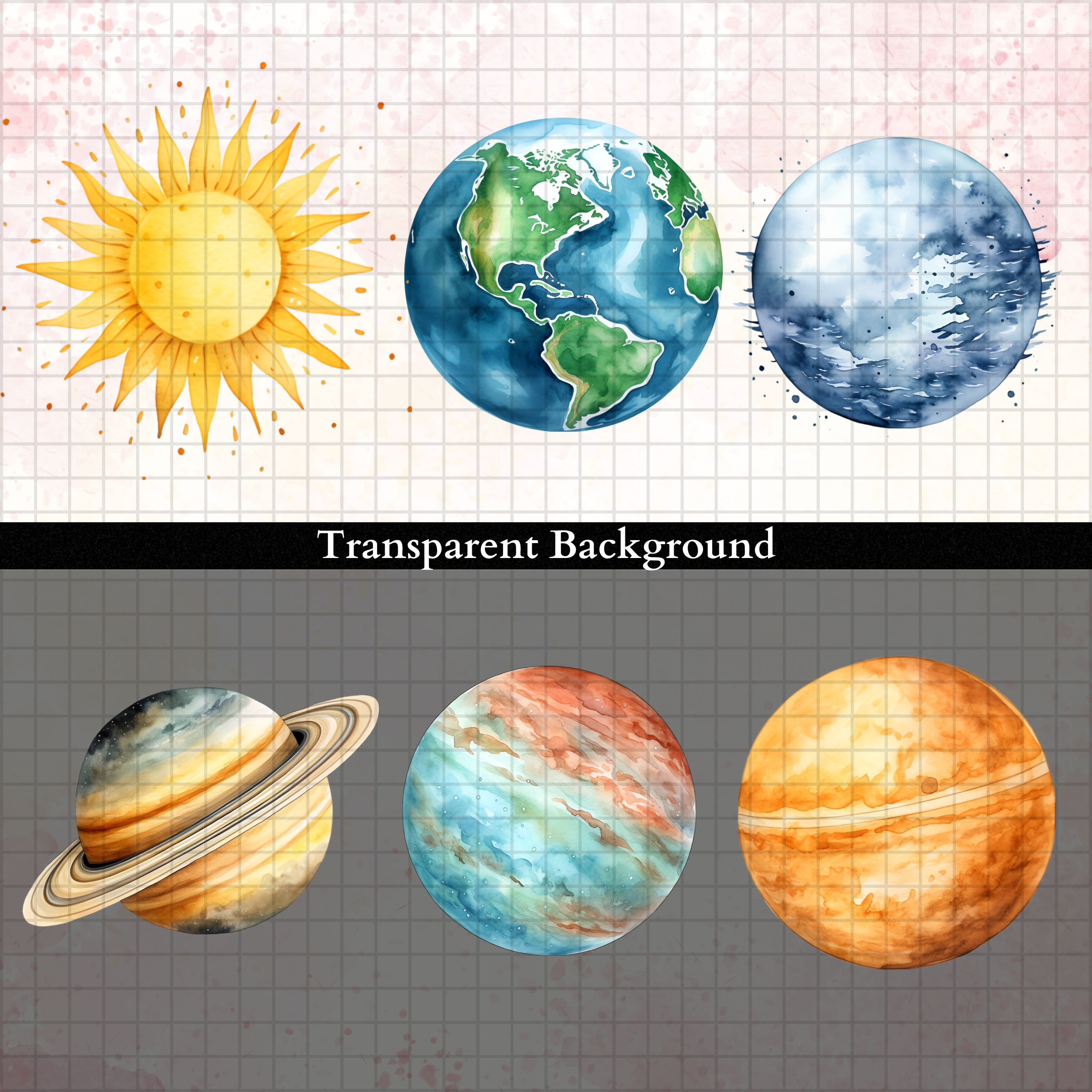 Solar System Clipart, Bundle, Watercolor, Galaxy Clipart, Outer Space ...