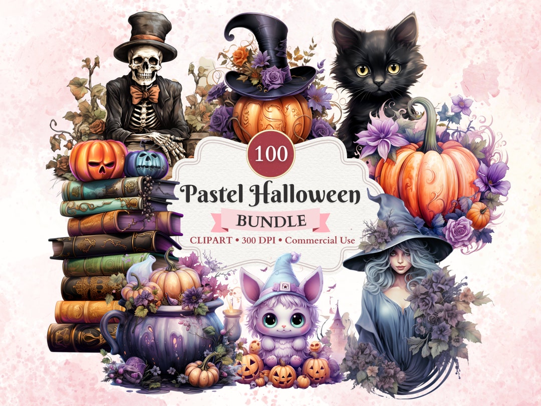 Pastel Halloween Clipart Bundle Set Halloween Spooky Black - Etsy