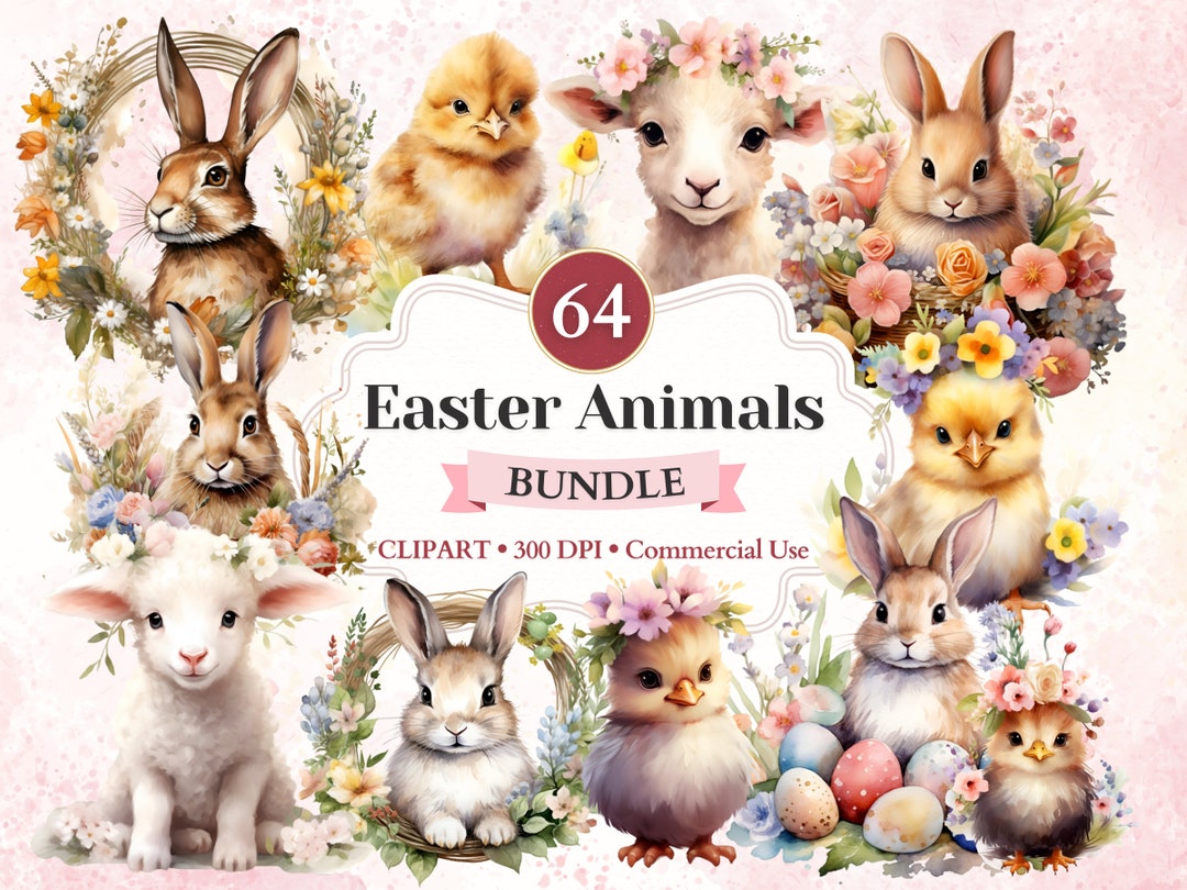 Ostern Tiere Clipart Bundle, Lamm Png, Häschen Clipart, Küken Png, Er ...