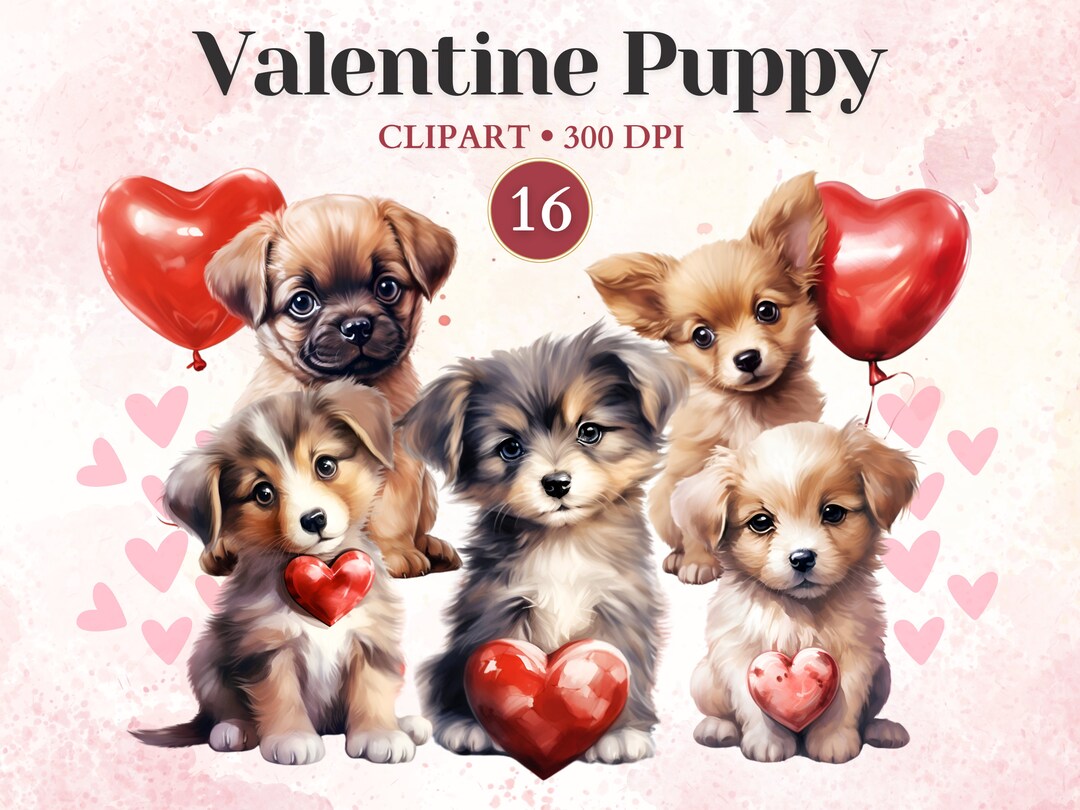 Valentine Puppy Clipart, Cute Valentine Animal, Love, Heart, Romantic ...