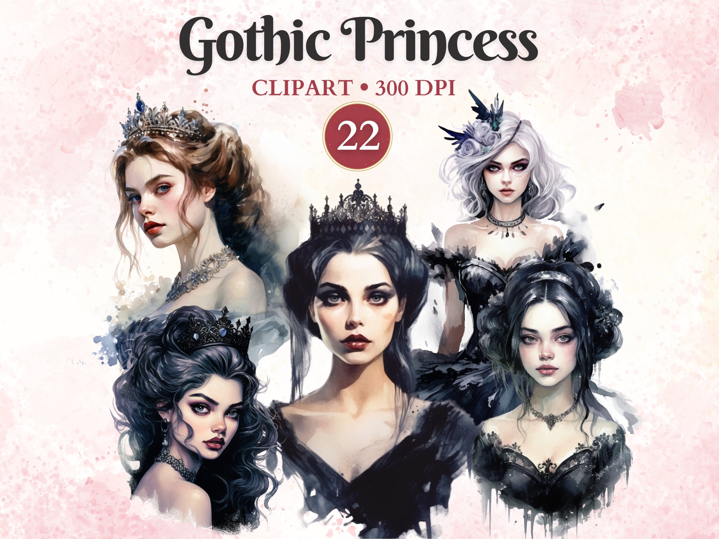 Gothic Princess Clipart, Watercolor, Magical, Dark, Whimsical, Fairy ...