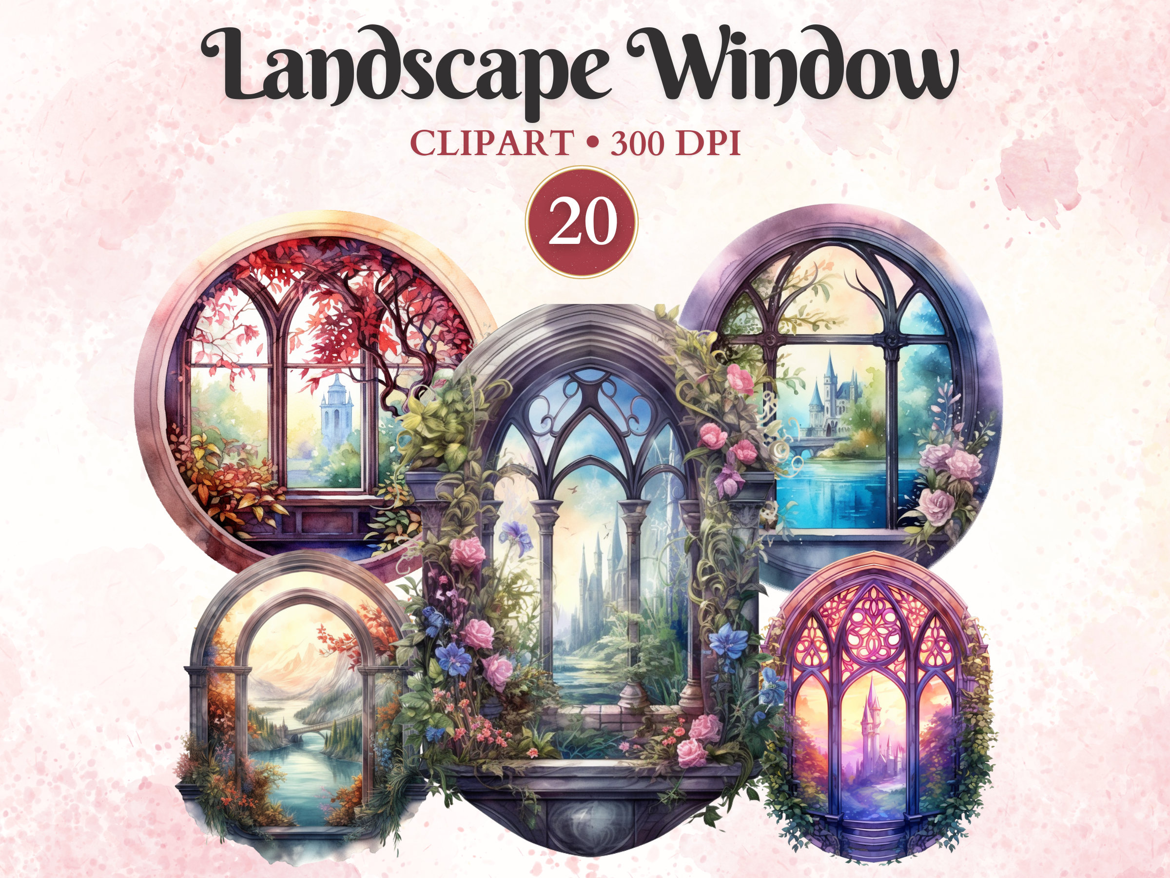 Landscape Window Clipart, Watercolor Png, Fantasy Window Clipart ...