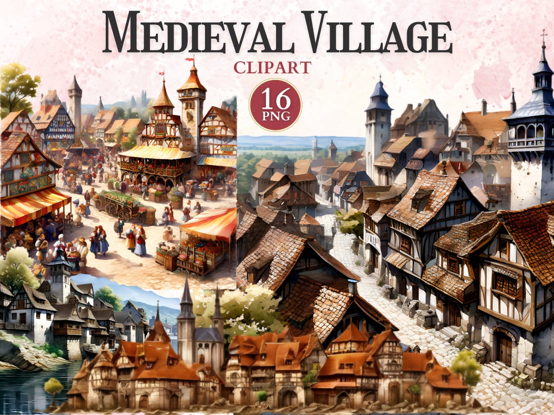 Medieval Village Clipart, Fantasy Village, Town Clipart, Medieval Image ...