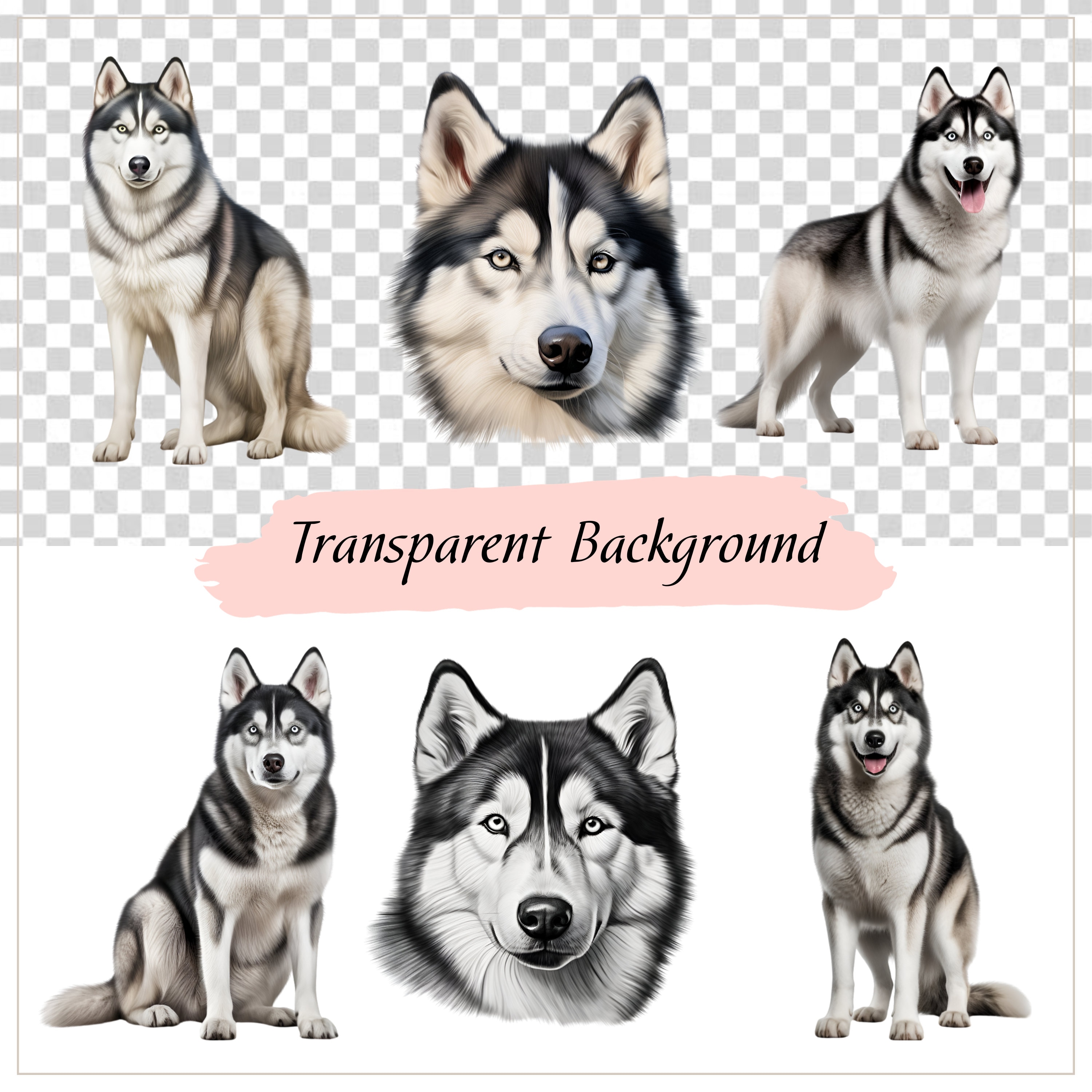 Husky Clipart, Siberian Husky, Dog Silhouette Clip Art, Pet Graphics ...