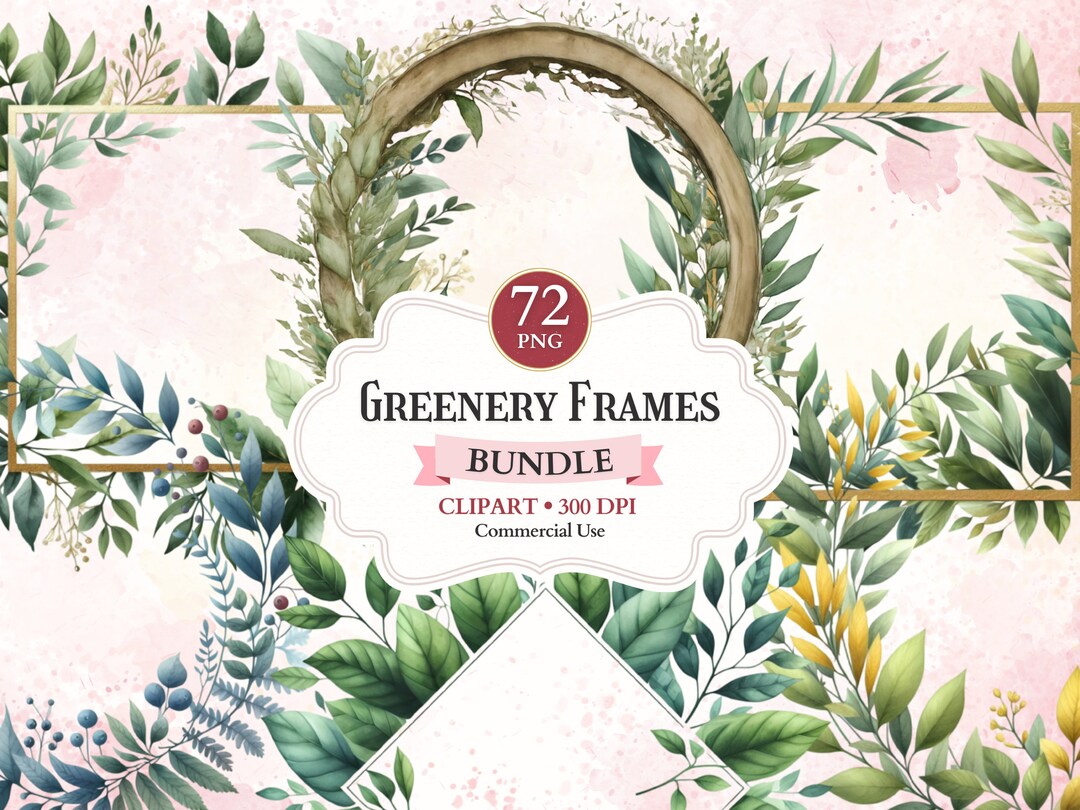 Greenery Frames Clipart Bundle, Botanical Leave Border, Printable Photo ...