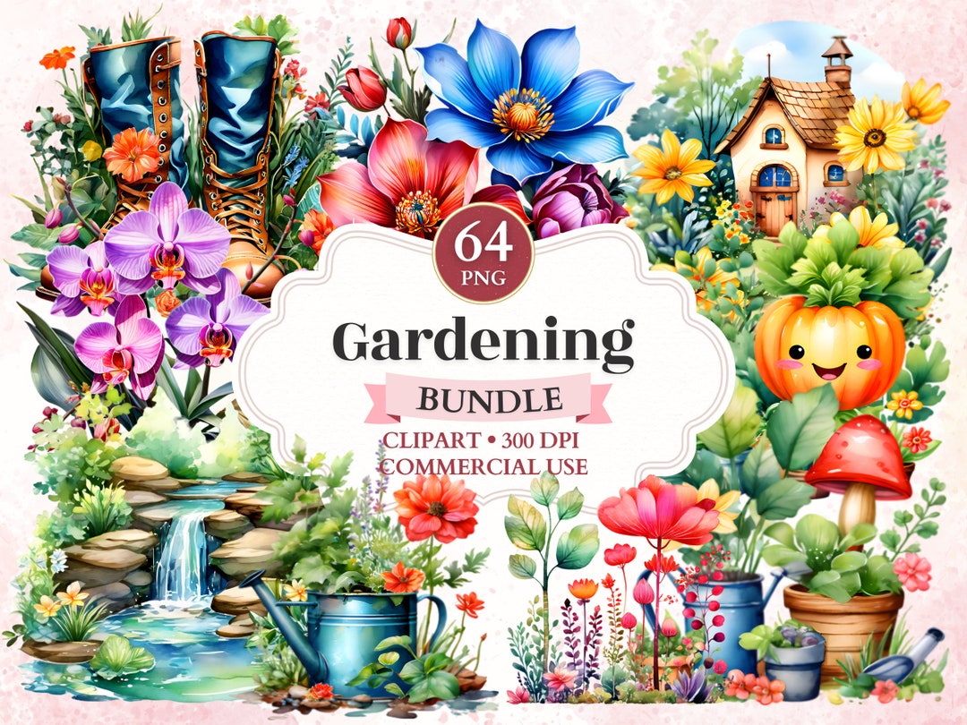 Gardening Clipart Bundle, Springtime Graphics, Garden Designs, Cute ...