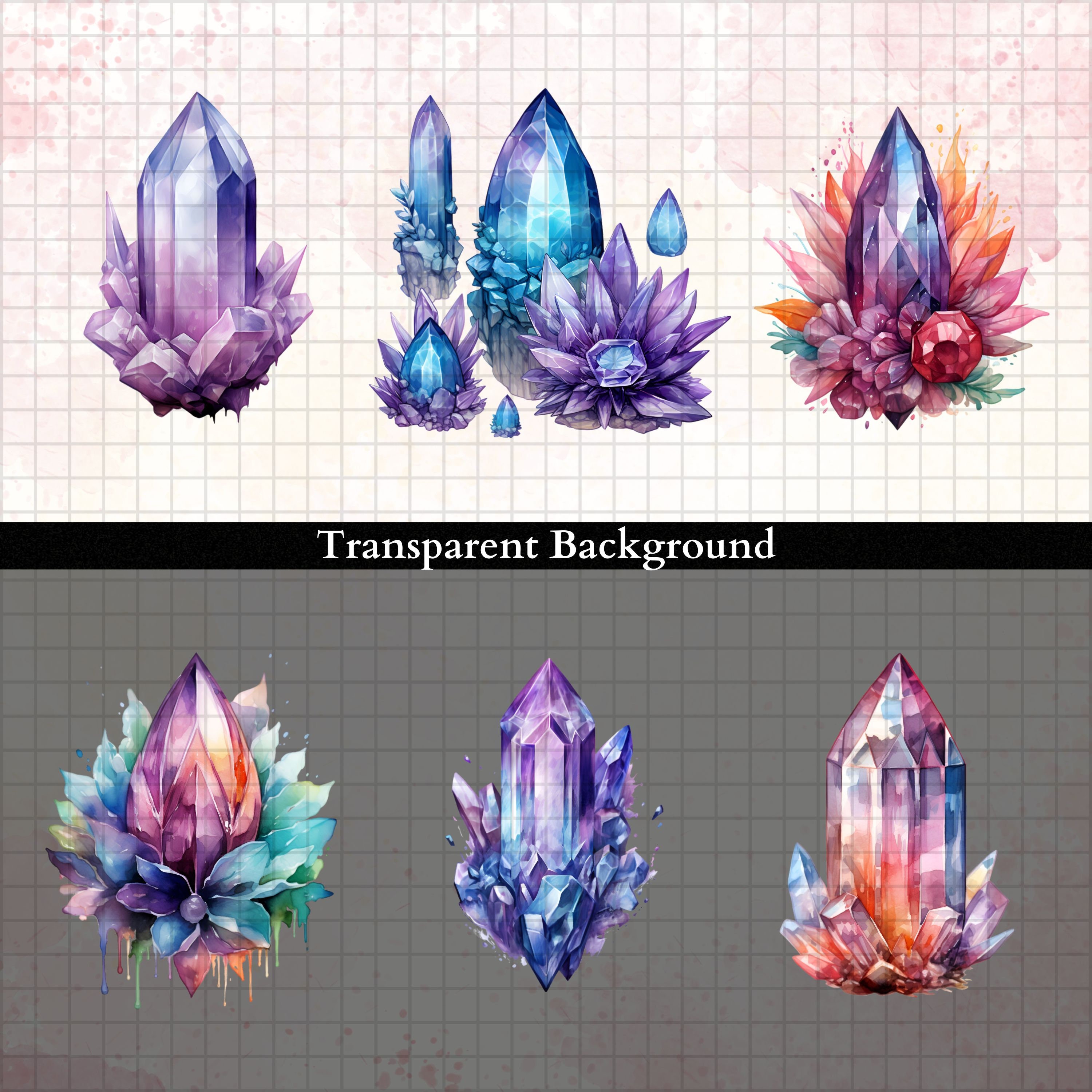 Magic Crystals Clipart Watercolor Healing Crystal Shiny - Etsy