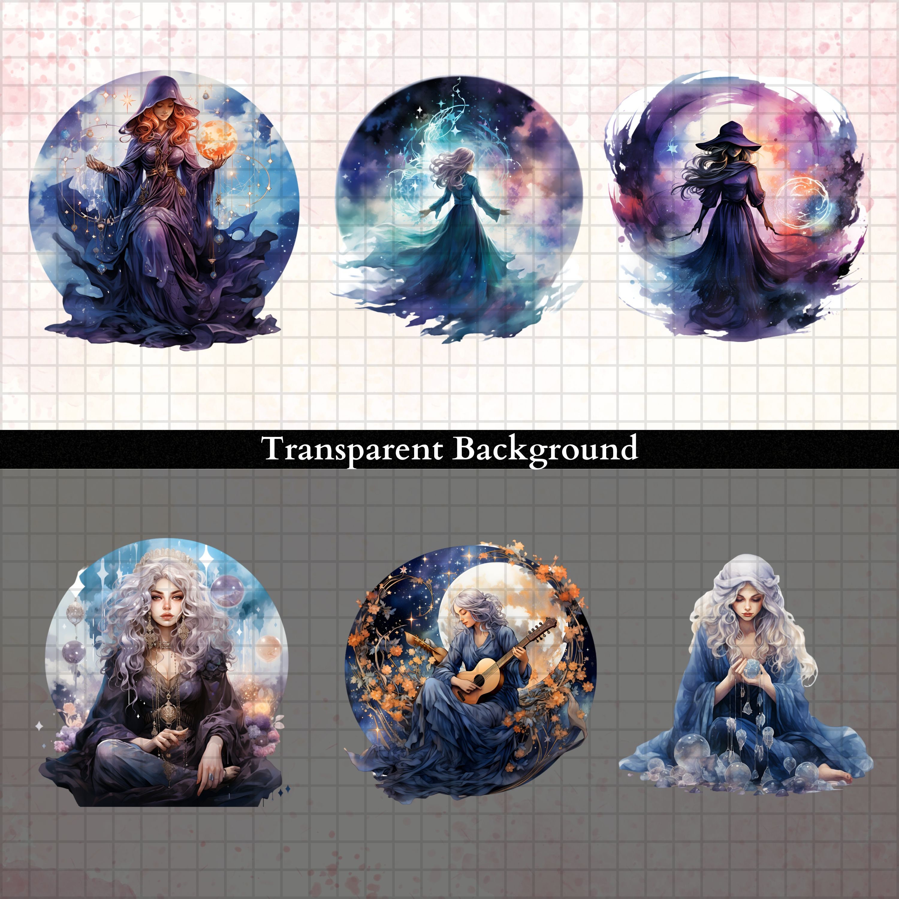 Celestial Witch Clipart, Watercolor, Witchcraft Clipart, Witch Png ...