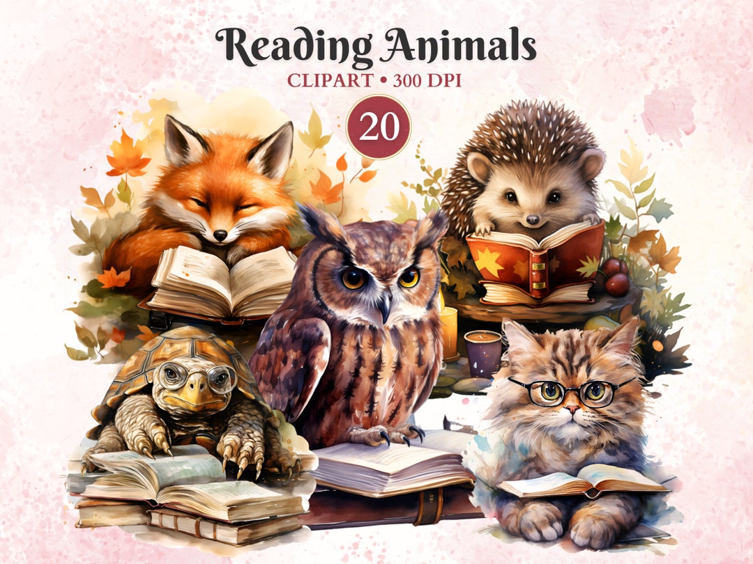 Reading Animals Clipart, Book Lover, Reading Clipart, Fantasy Reading ...