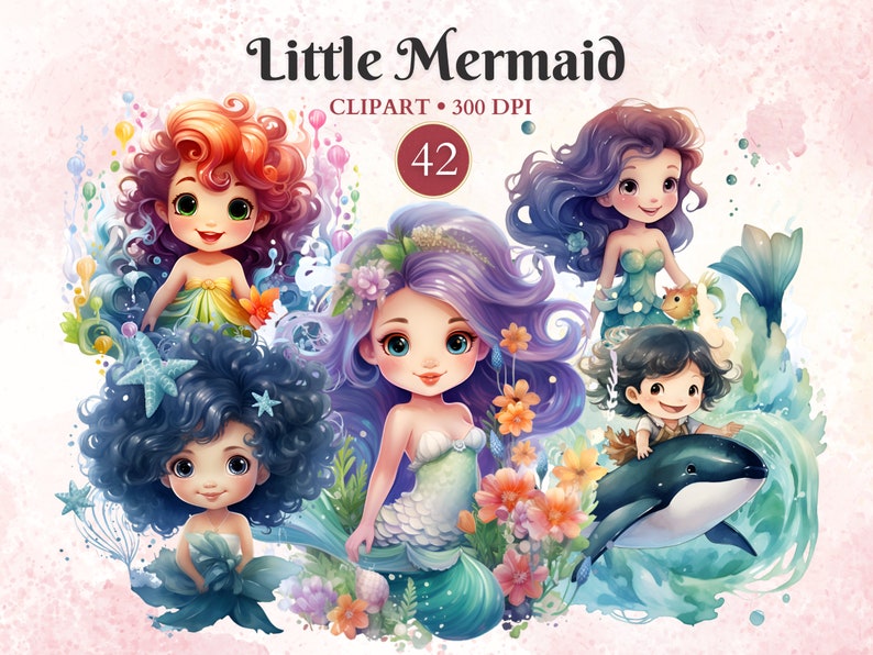 Little Mermaid Clipart Underwater Art Watercolor Mermaid - Etsy