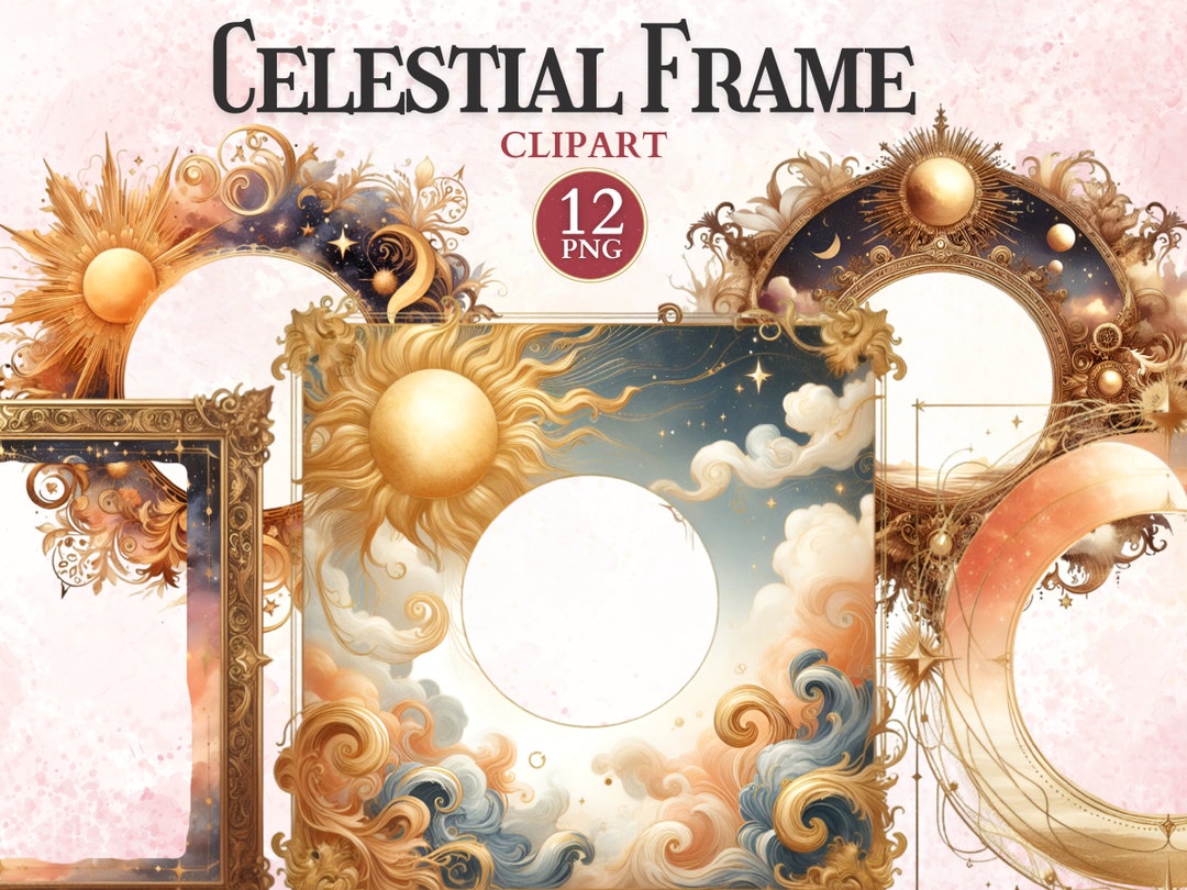 Celestial Sunset Frame Clipart, Fantasy Gold Frames Png, Fairy Tale ...