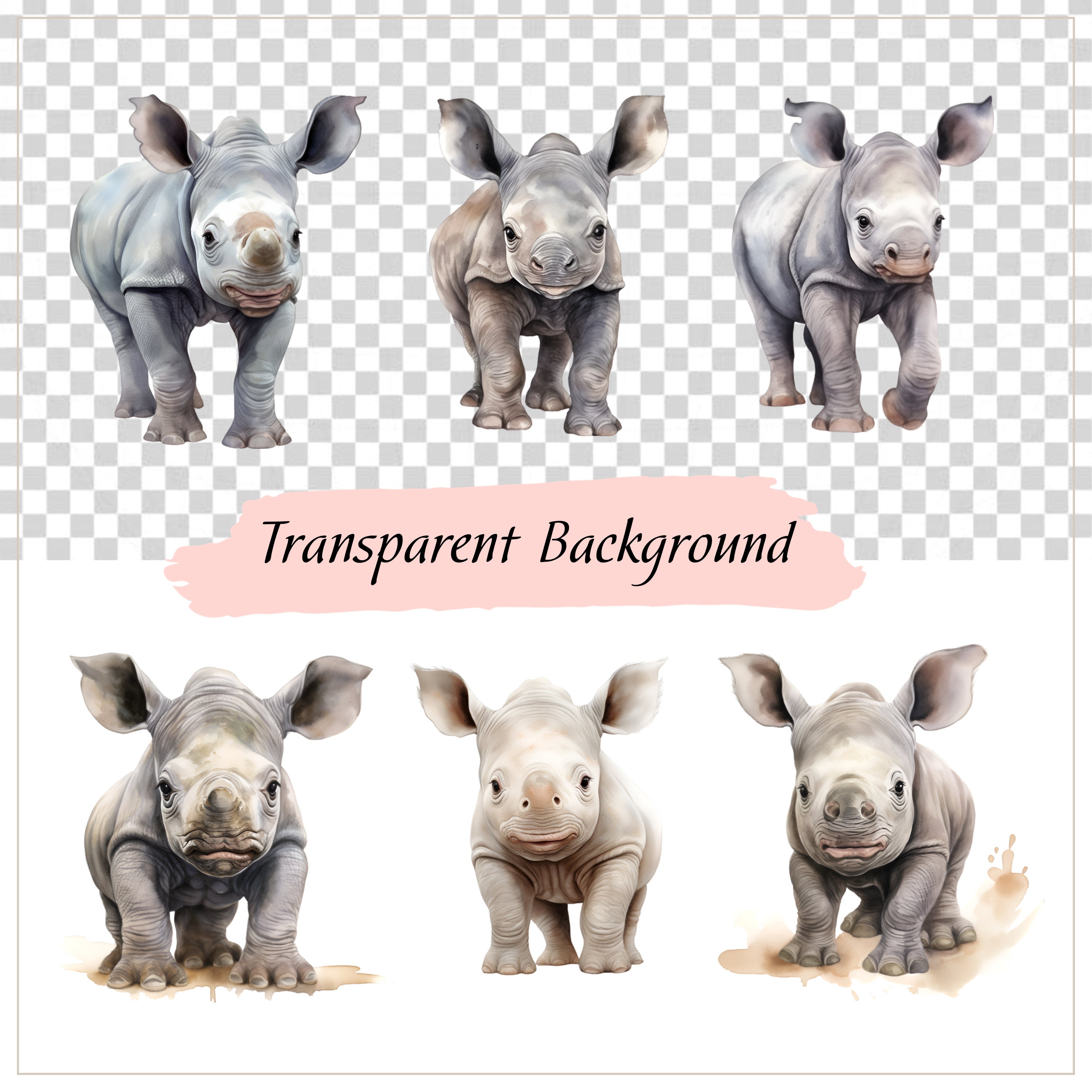 Baby Rhino Clipart Rhinoceros Safari Animals Baby Safari - Etsy